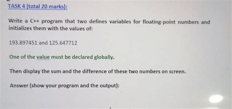 Solved Write A C Program That Two Defines Variables For