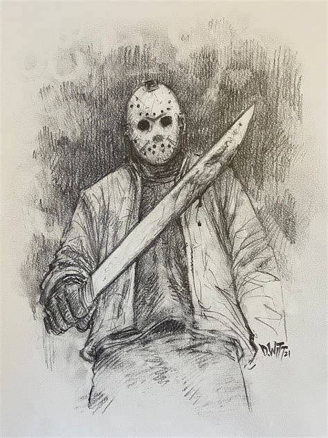Jason Vorhees Friday The Th Original Pencil Drawing Etsy