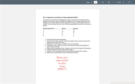 Solved Part 2 Dependent T Test 50 Points 25 Hand