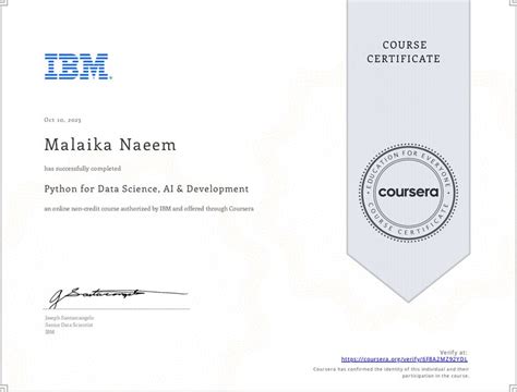 Completed Python Course On Data Science Malaika Naeem Posted On The