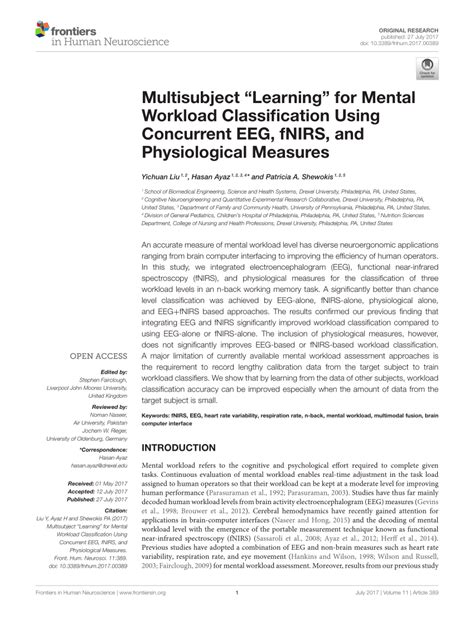 Pdf Multisubject “learning” For Mental Workload Classification Using Concurrent Eeg Fnirs
