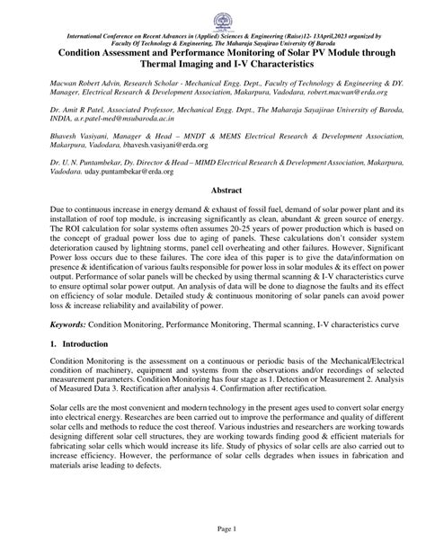 Pdf Condition Assessment And Performance Monitoring Of Solar Pv Module Through Thermal Imaging