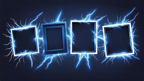 Blue Electric Lightning Frames With Thunderbolt Effect In Rectangular And Square Shapes 3d