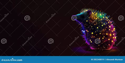 Neon Hedgehog Panoramic Layout Stock Illustration Illustration Of