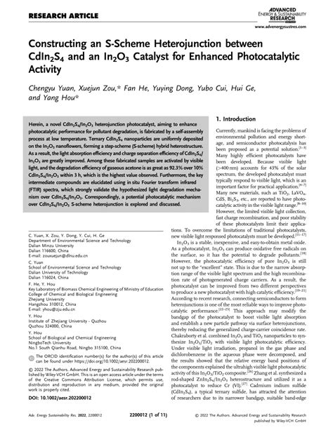 Pdf Constructing An S‐scheme Heterojunction Between Cdin2s4 And An