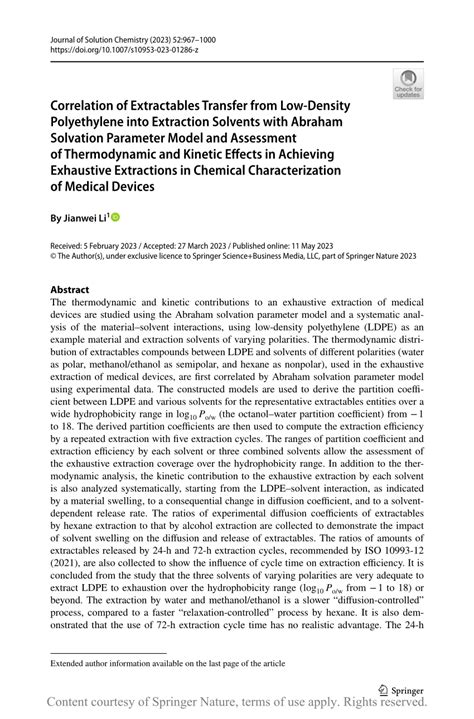Correlation Of Extractables Transfer From Low Density Polyethylene Into