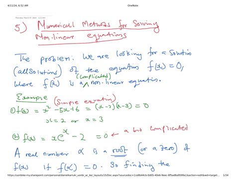 Numerical Methods For Non Linear Equations