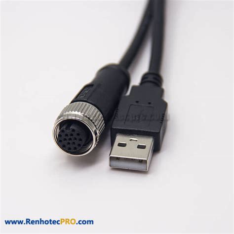 M12 To USB Cable 17 Pin 180 Degree Female To USB A Male Assembly Renhotecpro Com