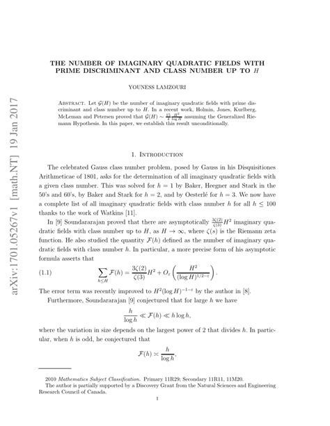 Pdf The Number Of Imaginary Quadratic Fields With Prime Discriminant And Class Number Up To H