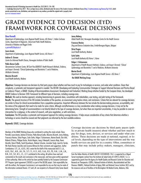 Pdf Grade Evidence To Decision Etd Framework For Coverage Decisions