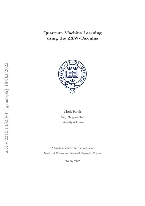 Quantum Machine Learning Using The Zxw Calculus Deepai