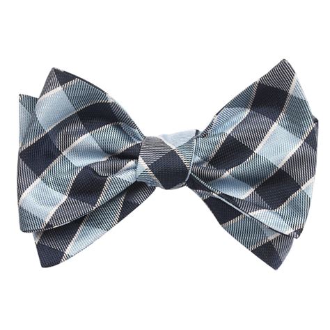 Light And Navy Blue Checkered Bow Tie Untied Plaid Self Tied Bowties