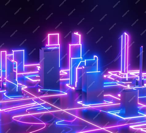 Premium Photo 3d Render Abstract Geometric Background With Glowing Lights Futuristic City