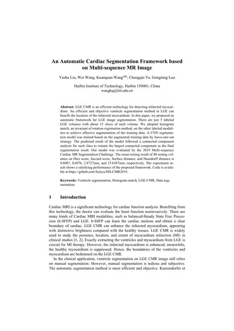 Pdf An Automatic Cardiac Segmentation Framework Based On Multi Sequence Mr Image