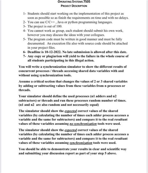 Solved Operating Systems 7505 Project Description 1