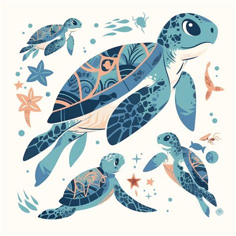 Indonesian Sea Turtle Patterns With Natural Elements Premium Ai