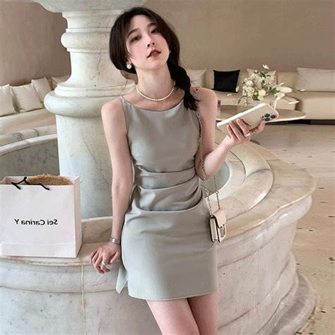 당일출고 마자 봄 여름 나시 레이어드 하객원피스 그린 핑크 연보라 키작녀 새틴 미니 원피스 르뚜앙