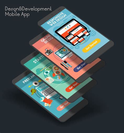 Flat Design Responsive Ui Mobile App With 3d Mockups Stock Vector Illustration Of Holiday