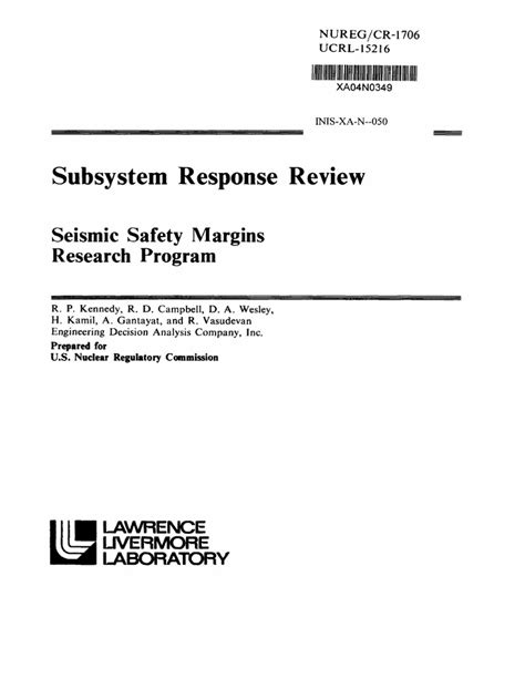 Subsystem Response Review Nuregcr 1706 Pdf Pipe Fluid Conveyance