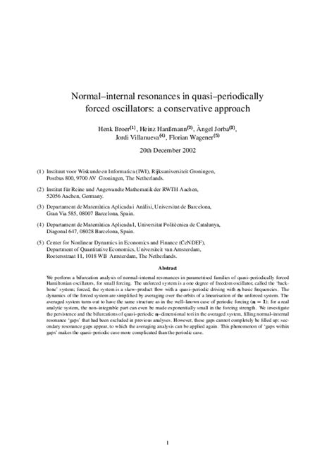 Pdf Normal Internal Resonances In Quasi Periodically Forced