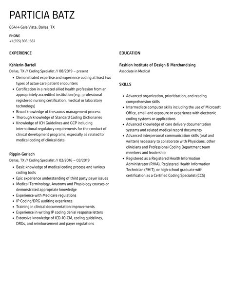 Coding Specialist Resume Samples Velvet Jobs
