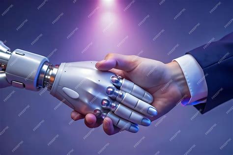 Robot Handshake Human Background Futuristic Digital Age Premium Ai Generated Image