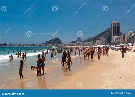 Crowded Copacabana Beach On Hot Summer Day Rio De Janeiro Brazil