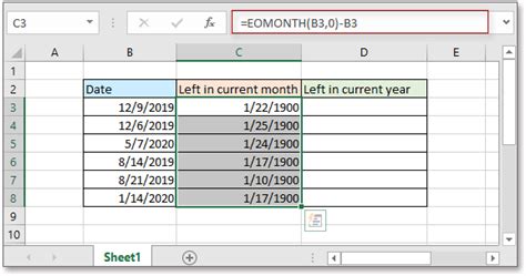 Excel Formula Count Days Left In Year Or Month
