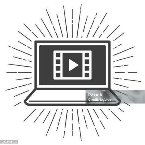 노트북에서 비디오를 시청하십시오 흰색 배경에 햇살이 있는 아이콘 가정용 캠코더에 대한 스톡 벡터 아트 및 기타 이미지 가정용 캠코더 개념 검은색 Istock
