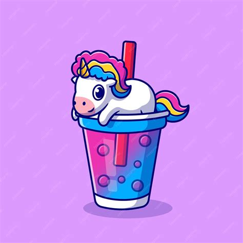 Lindo Té Con Leche De Unicornio Boba Estilo De Dibujos Animados Plana Vector Gratis