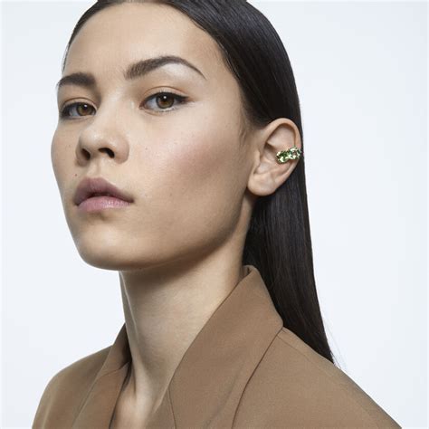 Buy Swarovski Millenia Clip Earrings Square Cut Green Gold Tone Plated