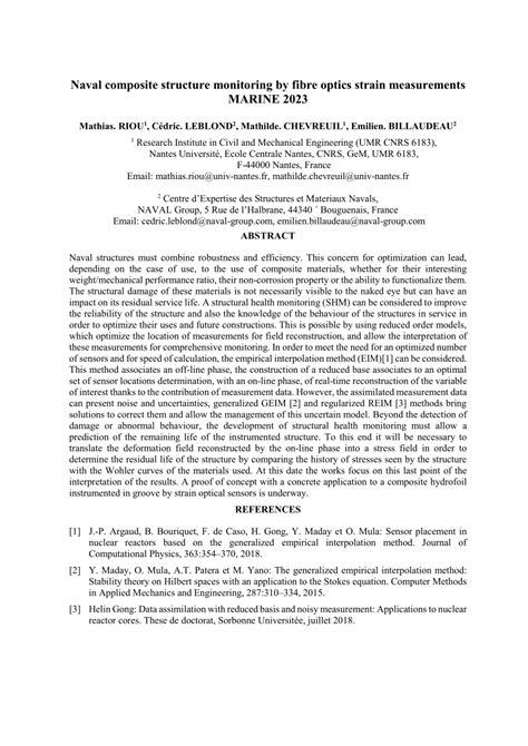 Pdf Naval Composite Structure Monitoring By Fibre Optics Strain Measurements