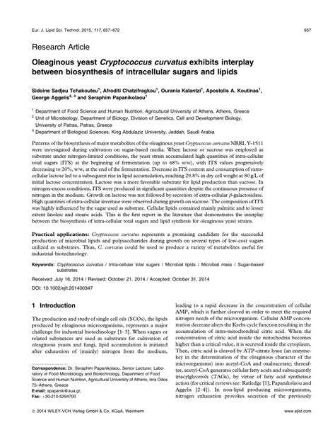 Pdf Oleaginous Yeast Cryptococcus Curvatus Exhibits Interplay Between Biosynthesis Of