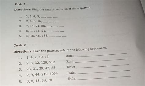 Solved Task 1 Directions Find The Next Three Terms Of The Sequence 1 2 3 4 5 2 2 4