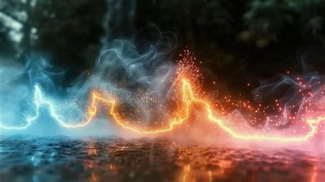 A Vibrant Visual Of Swirling Blue And Orange Flames Creating A Dynamic Energy Effect Stock
