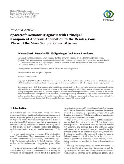 Pdf Spacecraft Actuator Diagnosis With Principal Component Analysis
