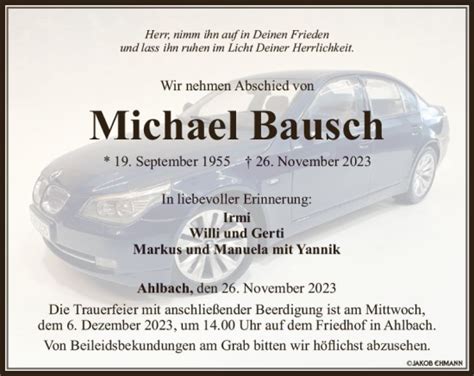 Traueranzeigen Von Michael Bausch Vrm Trauerde