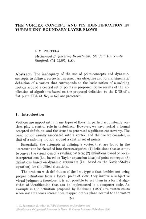 Pdf The Vortex Concept And Its Identification In Turbulent Boundary Layer Flows