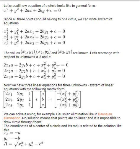 C Solving Equation To Find Center Point Of Circle From 3 Points Stack Overflow