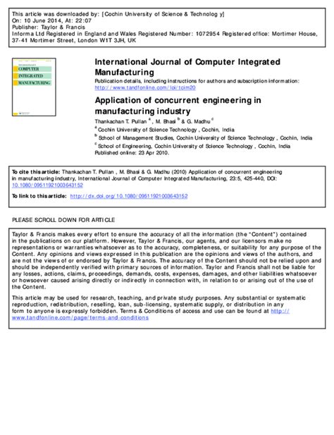 pdf application of concurrent engineering in manufacturing industry