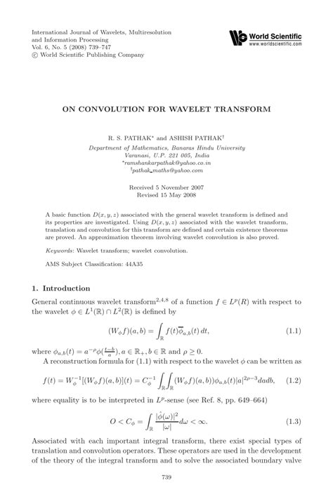 Pdf On Convolution For Wavelet Transform
