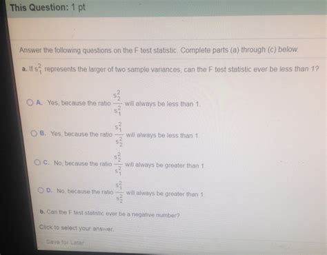 Solved Answer The Following Questions On The F Test Chegg Com
