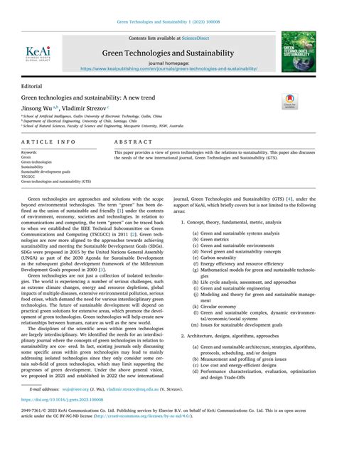 PDF Green Technologies And Sustainability A New Trend