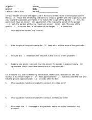 Maximizing Garden Area And Quadratic Functions In Algebra 2 Course Hero