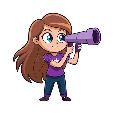 Curious Cartoon Girl Exploring The Stars Stock Vector Illustration Of Stars Learning 354448142