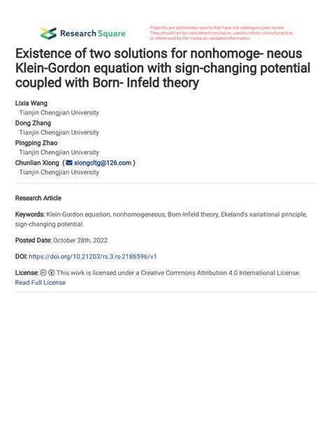 Pdf Existence Of Two Solutions For Nonhomoge Neous Klein Gordon