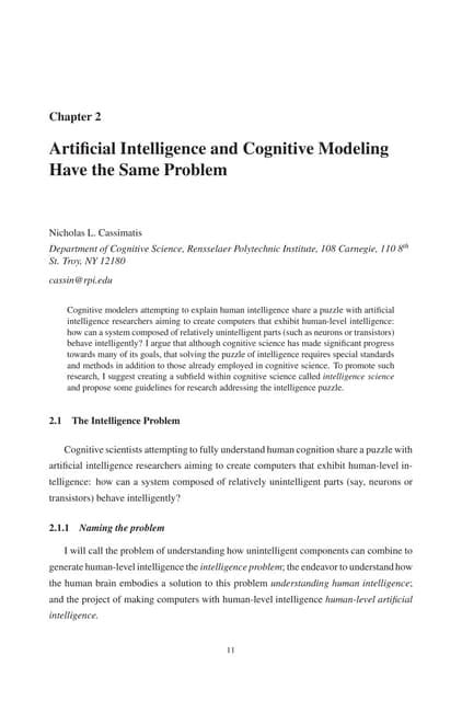artificial intelligence and cognitive modeling have the same problem