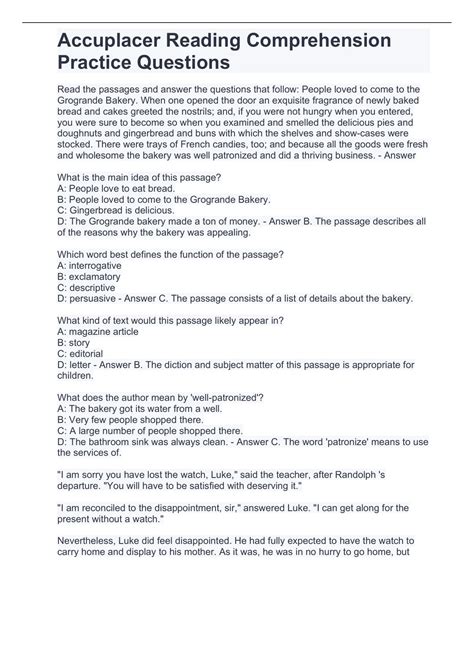 Accuplacer Reading Comprehension Practice Questions And Answers Accuplacer Reading