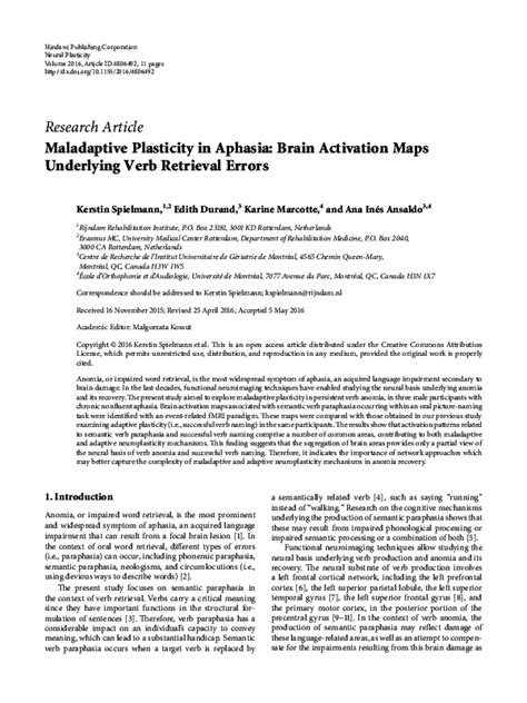 Pdf Maladaptive Plasticity In Aphasia Brain Activation Maps