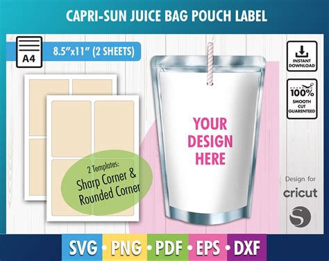 Party Favor Template Juice Pouch Label Juice Label Party Juice Pouch